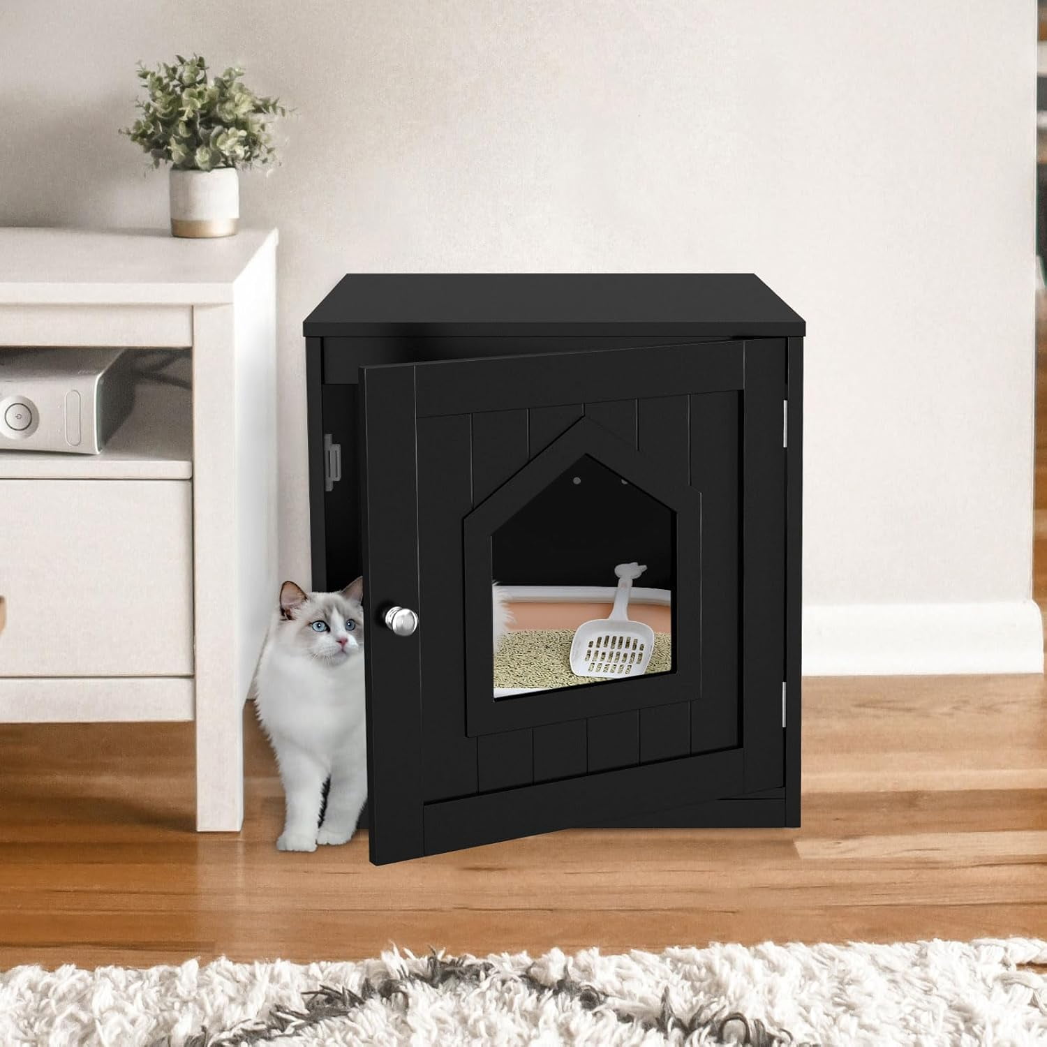 FCYNMF Hidden Cat Litter Box Furniture - Enclosed Cabinet With Vent ...