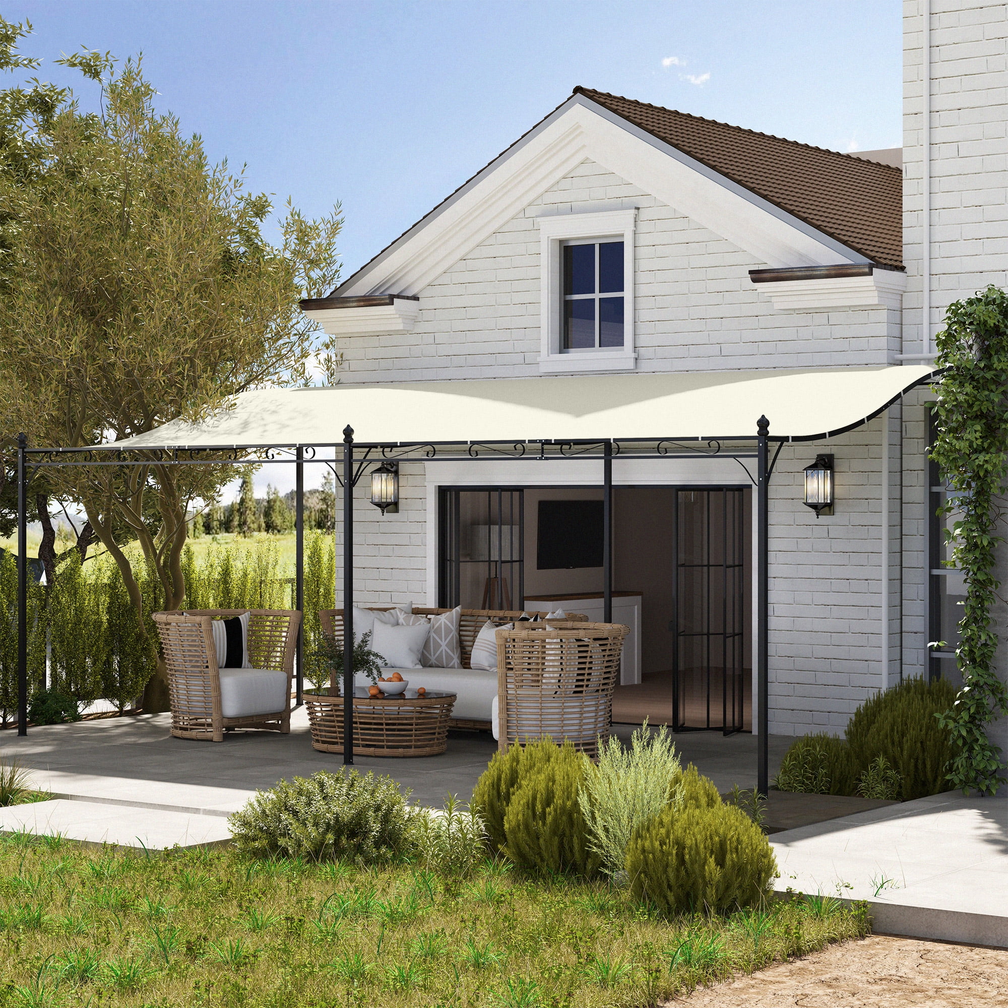 FCYNMF Outdoor Pergola Canopy – Metal Patio Canopy with 32 Leak Holes ...
