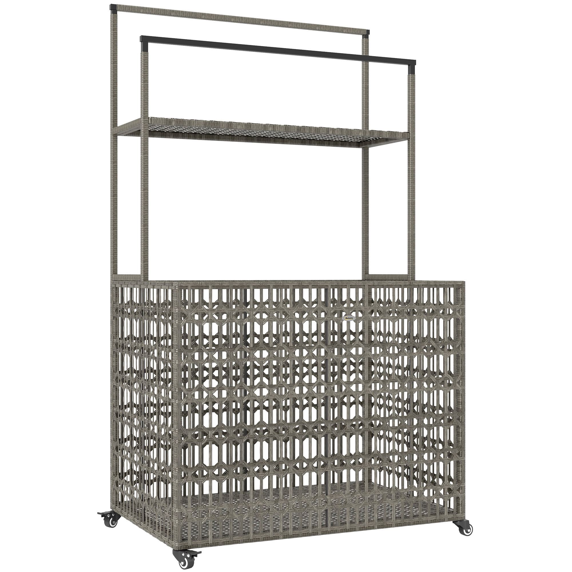 FCYNMF Rattan Pool Float Storage Rack with Shelf & Basket, Outdoor Pool ...