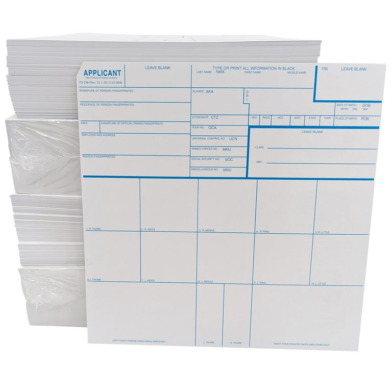 ATF Compliant FD-258 Fingerprint Cards For NFA Tax Stamp, 52% OFF