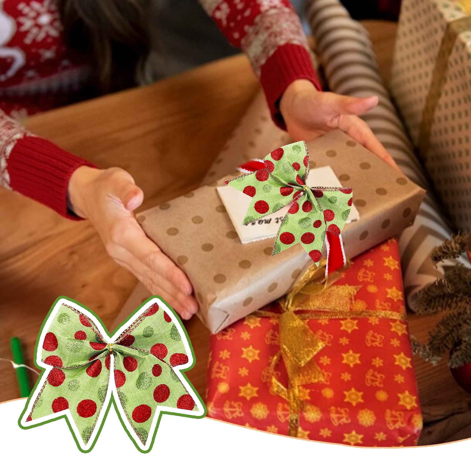 FDEEOM 10Pcs Christmas Bows Christmas Red Green Plaid Tree Bows ...