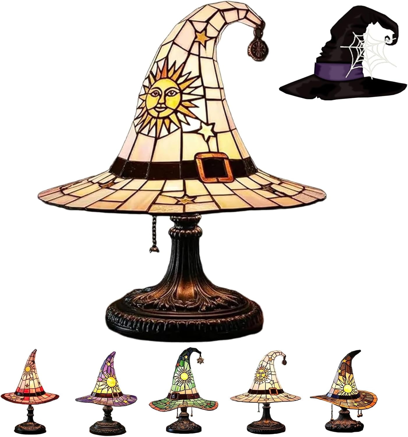 FDEEOM 11.81in Autumn Witch Lamp, Stained Glass Witch Hat Lamp, Autumn ...