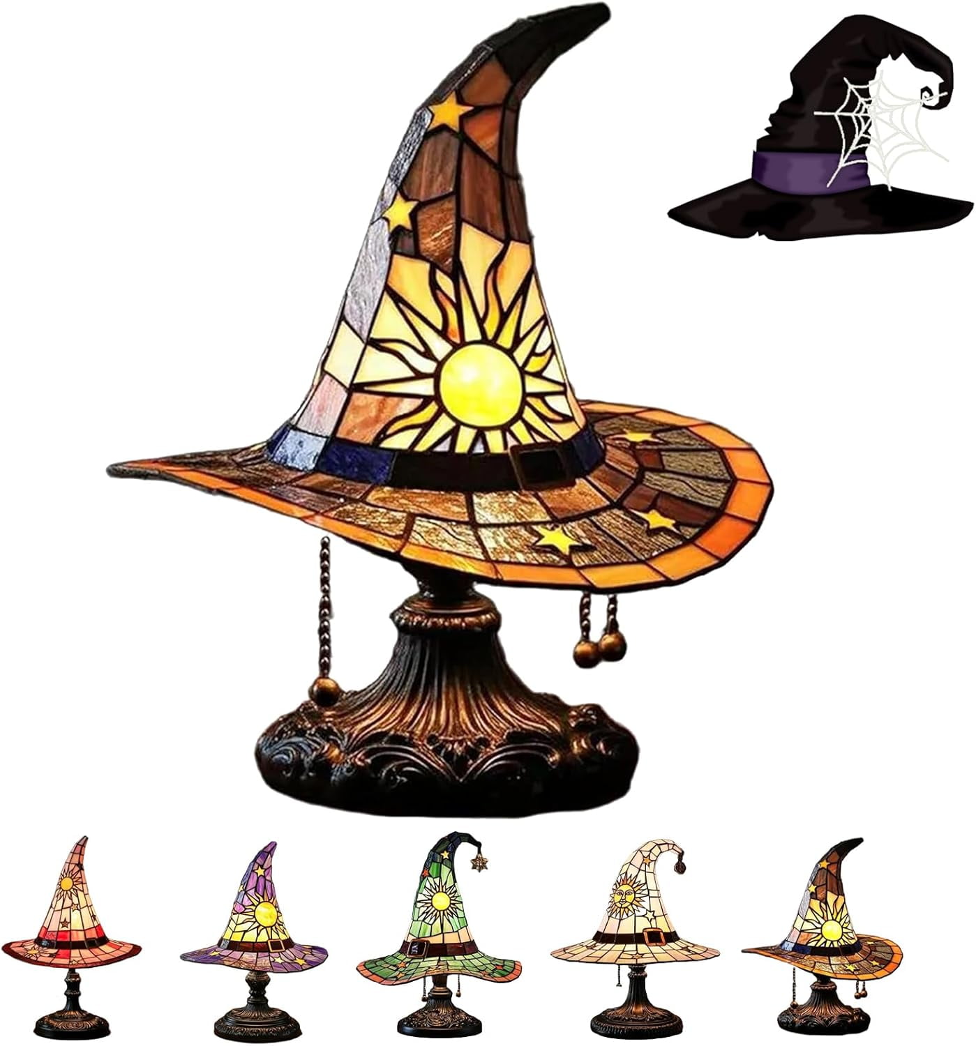 FDEEOM 11.81in Autumn Witch Lamp, Stained Glass Witch Hat Lamp, Autumn Wi-tch Ha-t La-mp ...