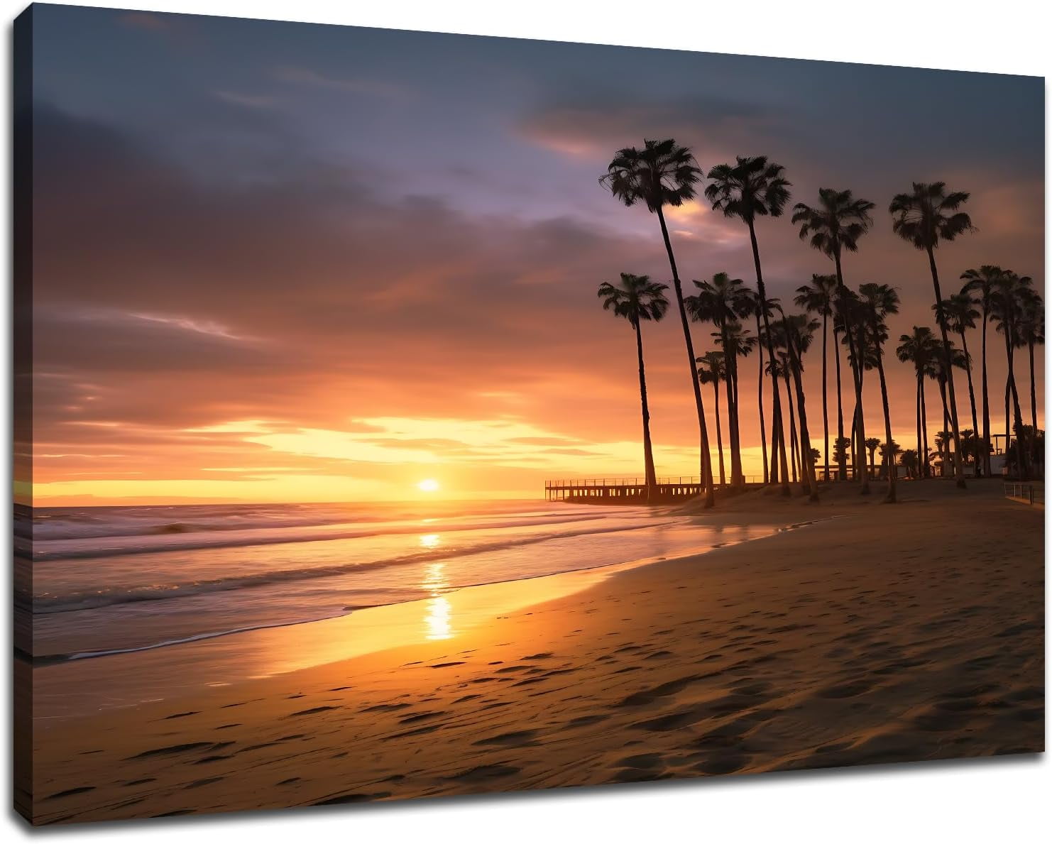 FDFW Beach Sunset Canvas Prt Wall Art Coconut Tree and Sunset Glow ...