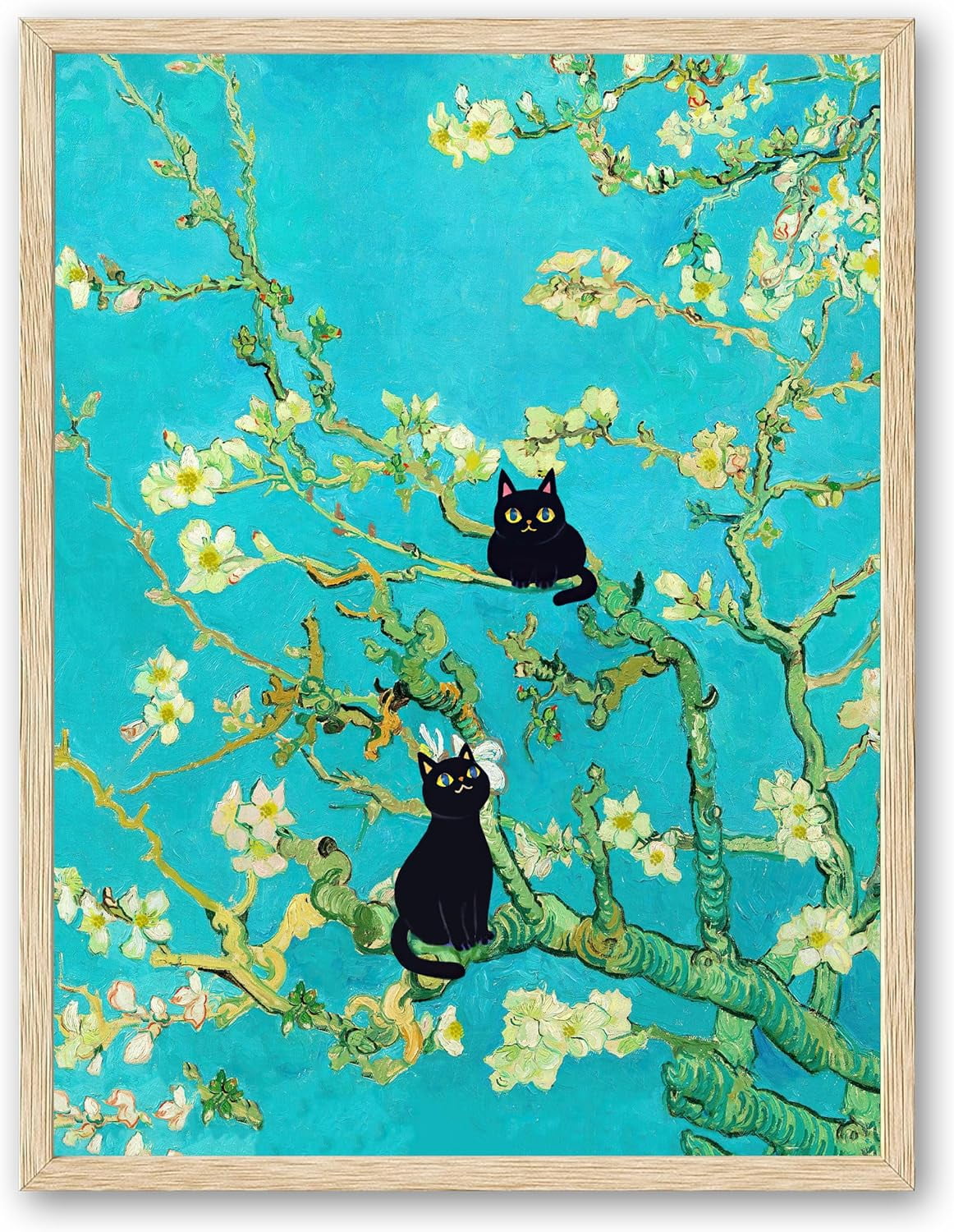 FDFW Beige Oak Wood Wall Art, Vincent Van Gogh Almond Blossoms Cat ...