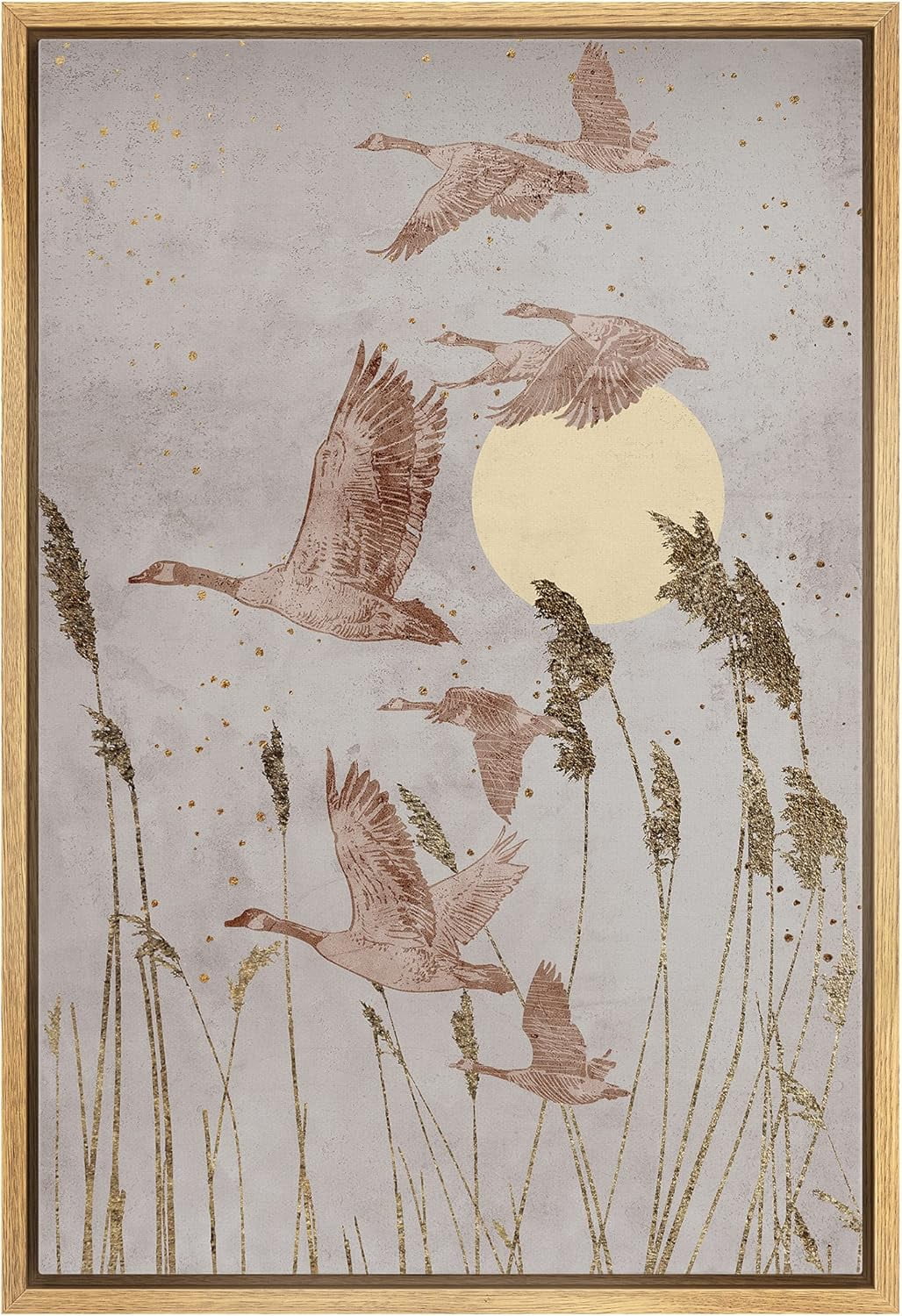 FDFW Canvas Prt Wall Art Crane Bird Wheat Field Sunlight Nature Wilderness Illustrations Modern ...