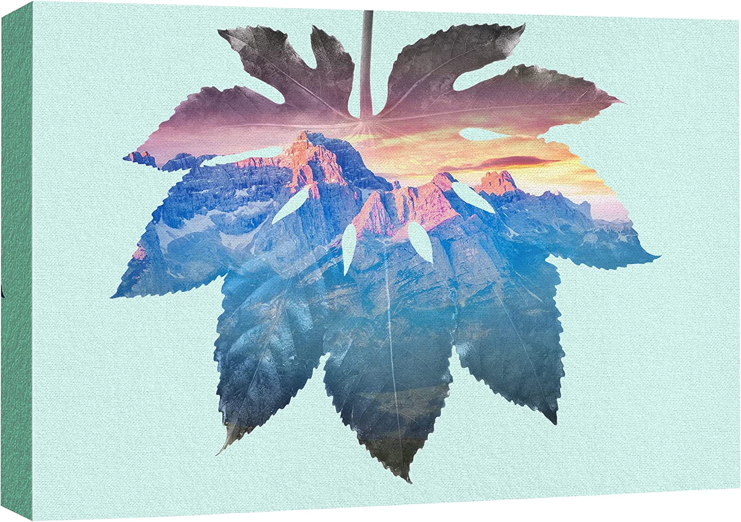 FDFW Canvas Prt Wall Art Double Exposure Maple Leaf & Mountas Floral ...