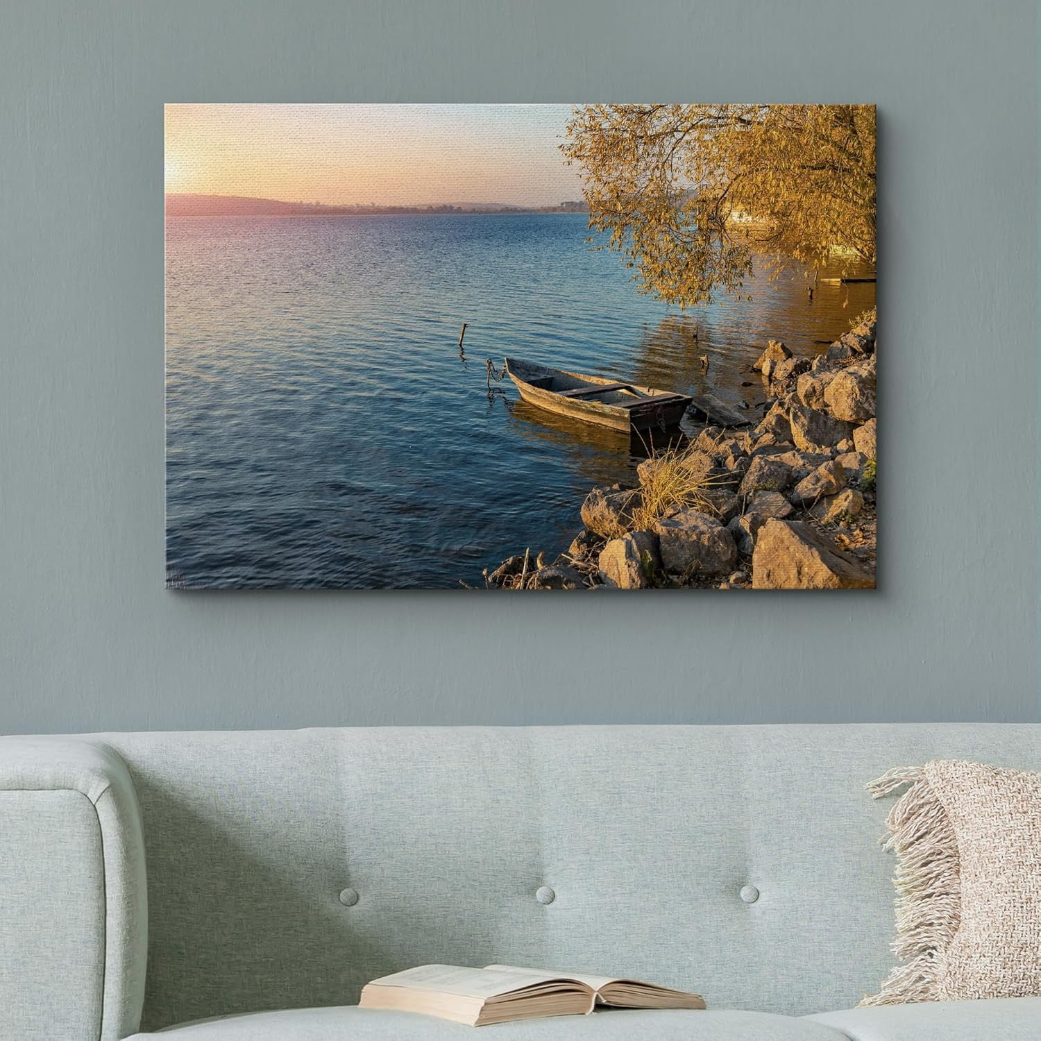 FDFW Canvas Prt Wall Art Serene Lakeside Boat Peaceful Photography ...