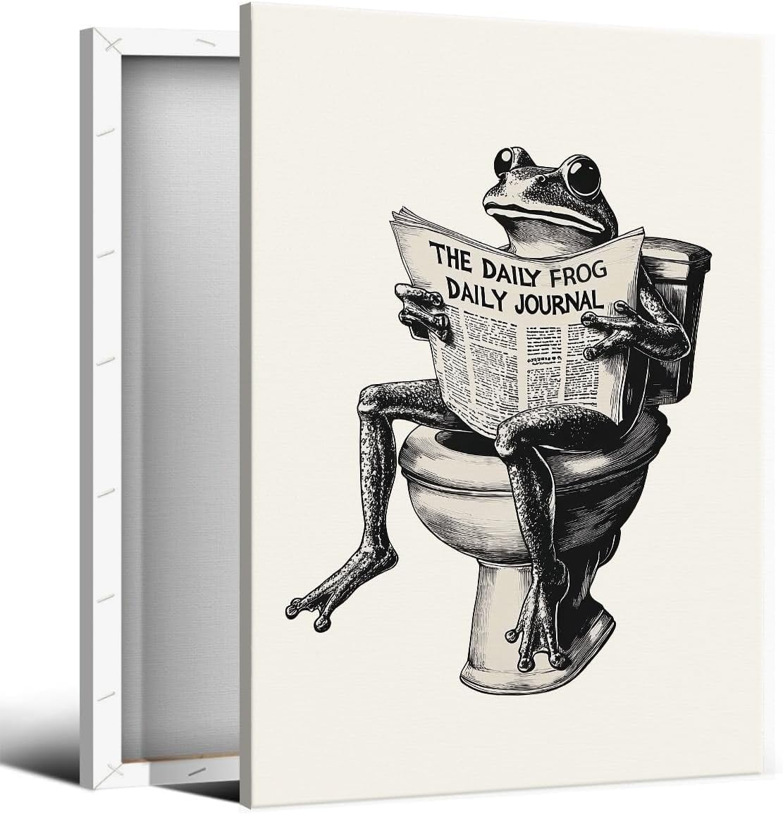 FDFW Frog Poster, Funny Frog on Toilet Canvas Wall Art, Black and White ...