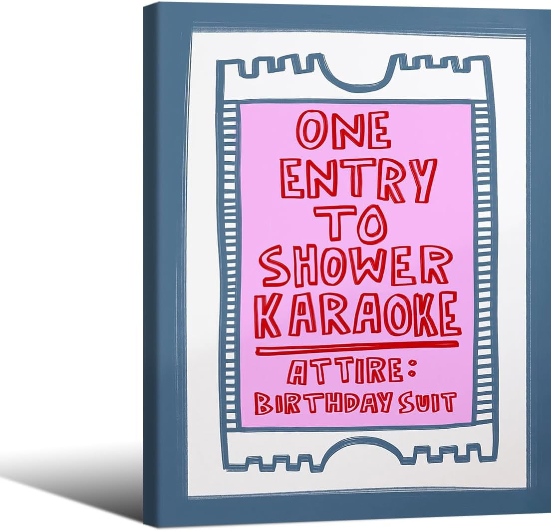 FDFW Funny Bathroom Wall Art Pk and Blue Retro Bathroom Signs Wall ...