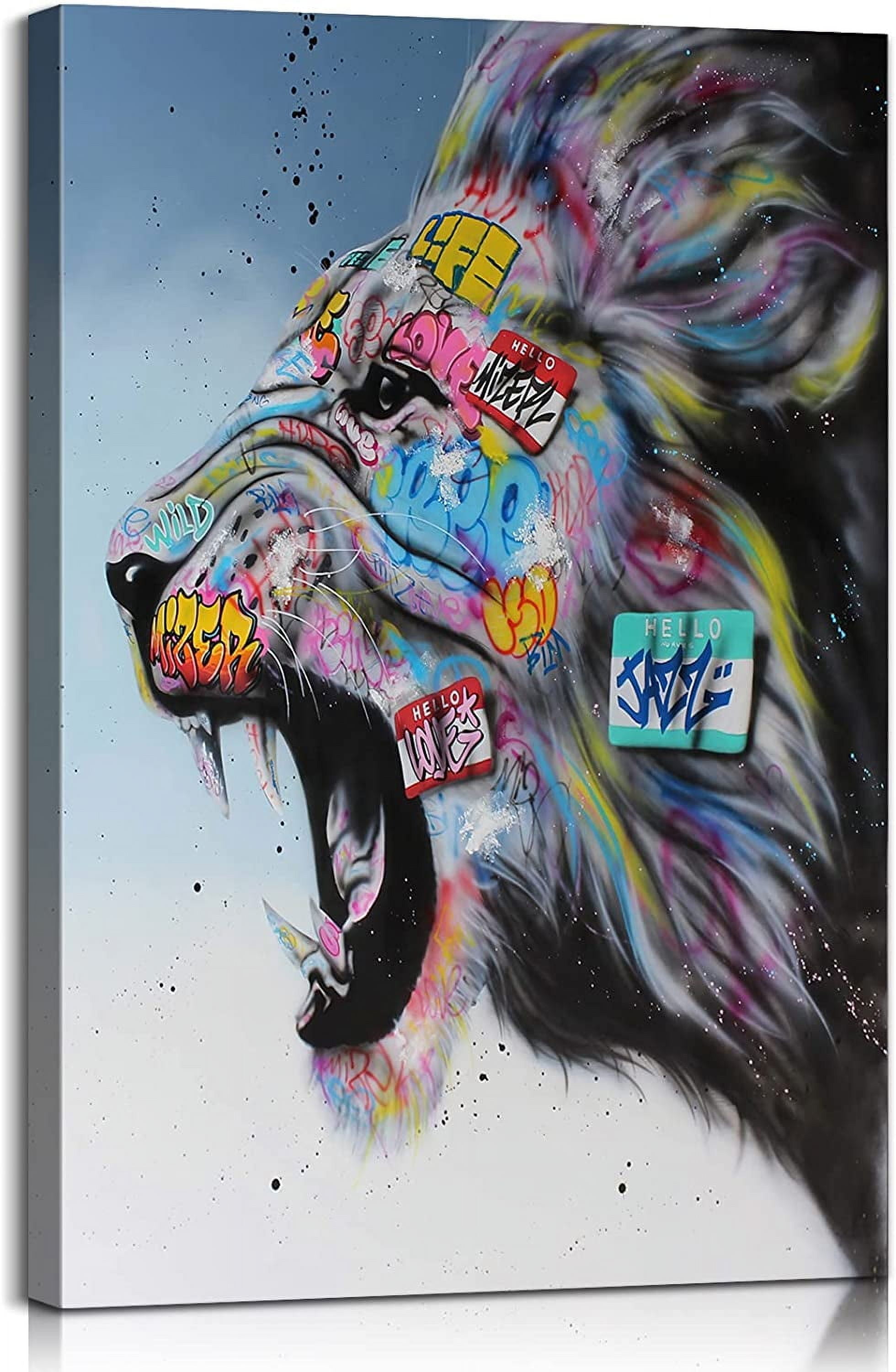 FDFW Graffiti Art Lion Wall Art Colorful Decor Animal Posters Lion ...