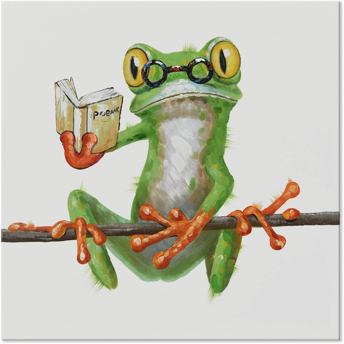FDFW Modern Animal Frog Painting Cute Frog Reads Book on Branch Picture ...