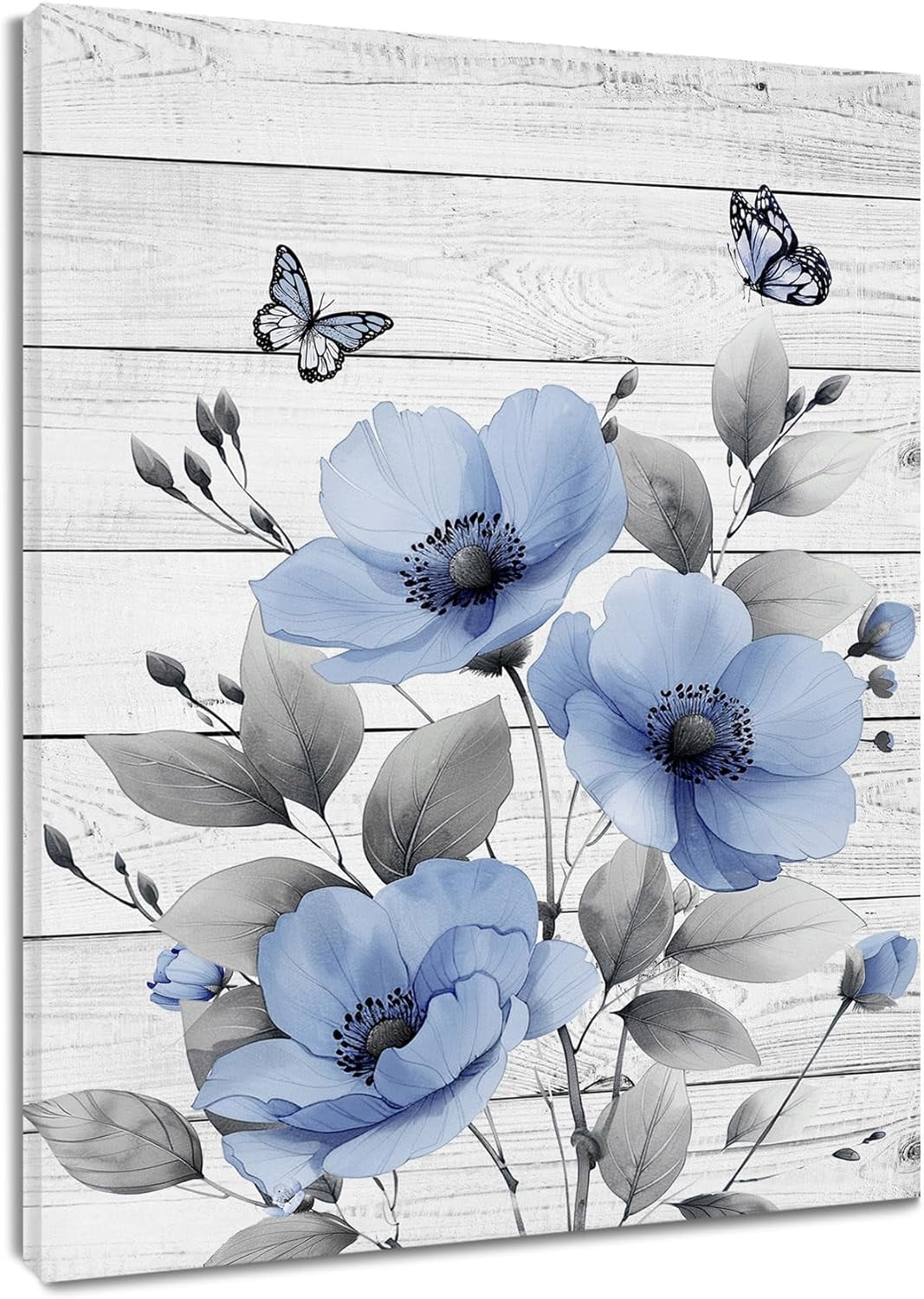FDFW Rustic Blue Floral Wall Art for Bathroom, Blue and Gray Flower ...