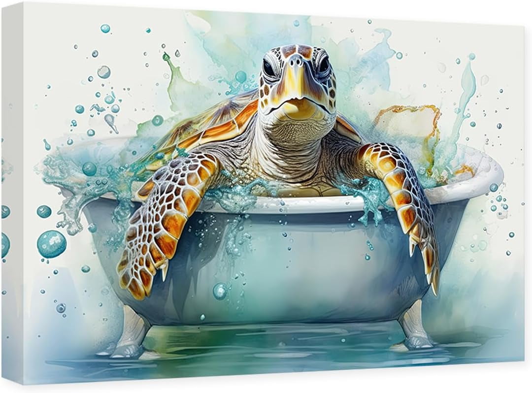 FDFW Sea Turtle Bathroom Wall Decor Sea Creature Canvas Wall Art Funny ...