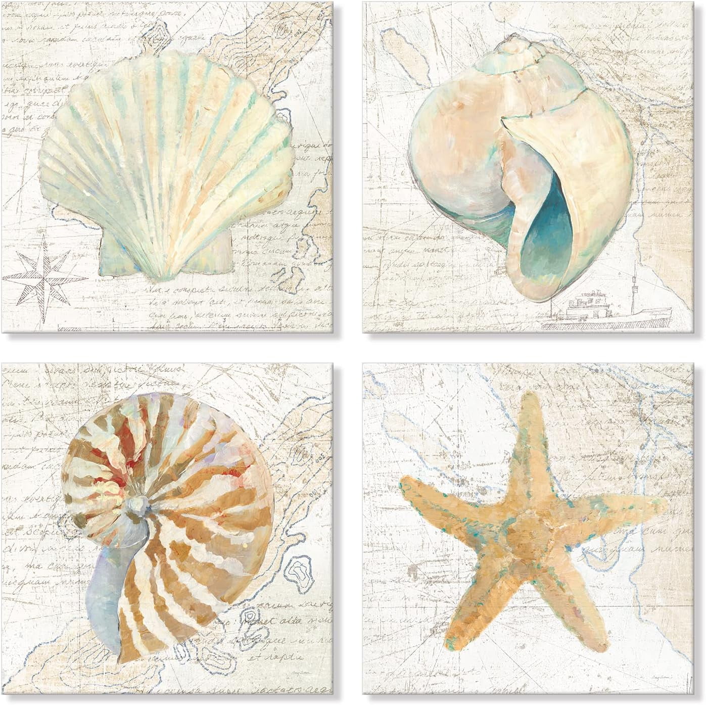 FDFW Seashell Bathroom Decor Cream Color Seashell Starfish Canvas Wall ...