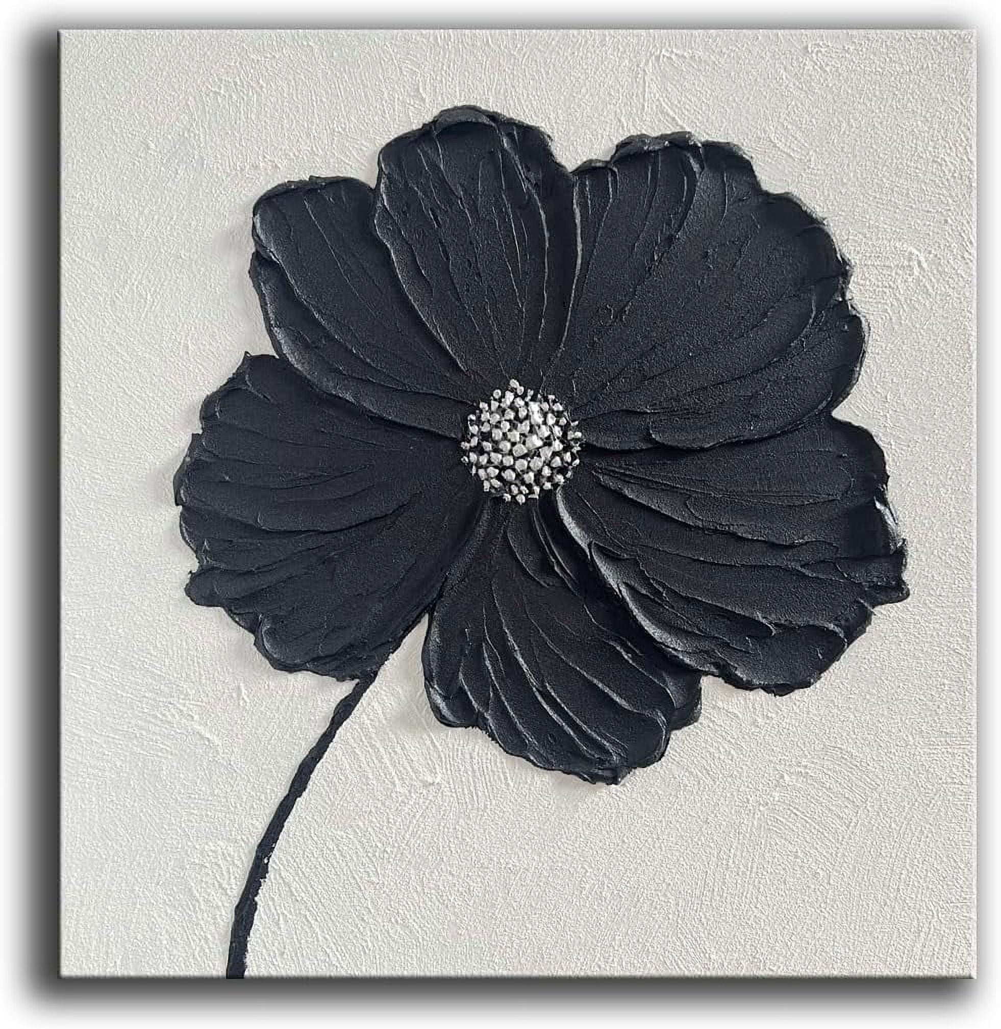 FDFW Thick Texture Flowers Abstract Oil Patg 100% Hand-Pated Black and ...