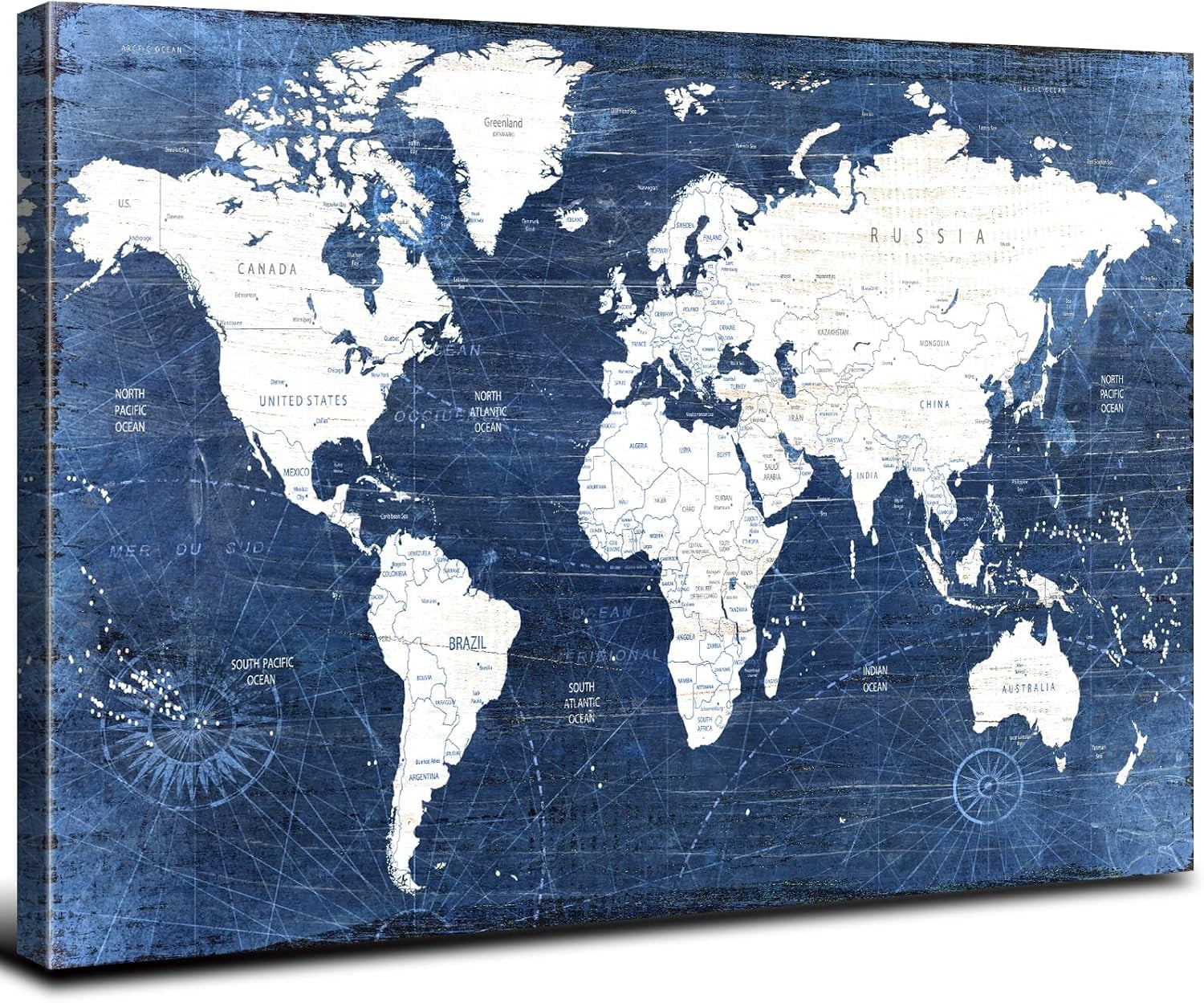 FDFW World Map Canvas Wall Art Modern Office Wall Decor Vintage Maps ...