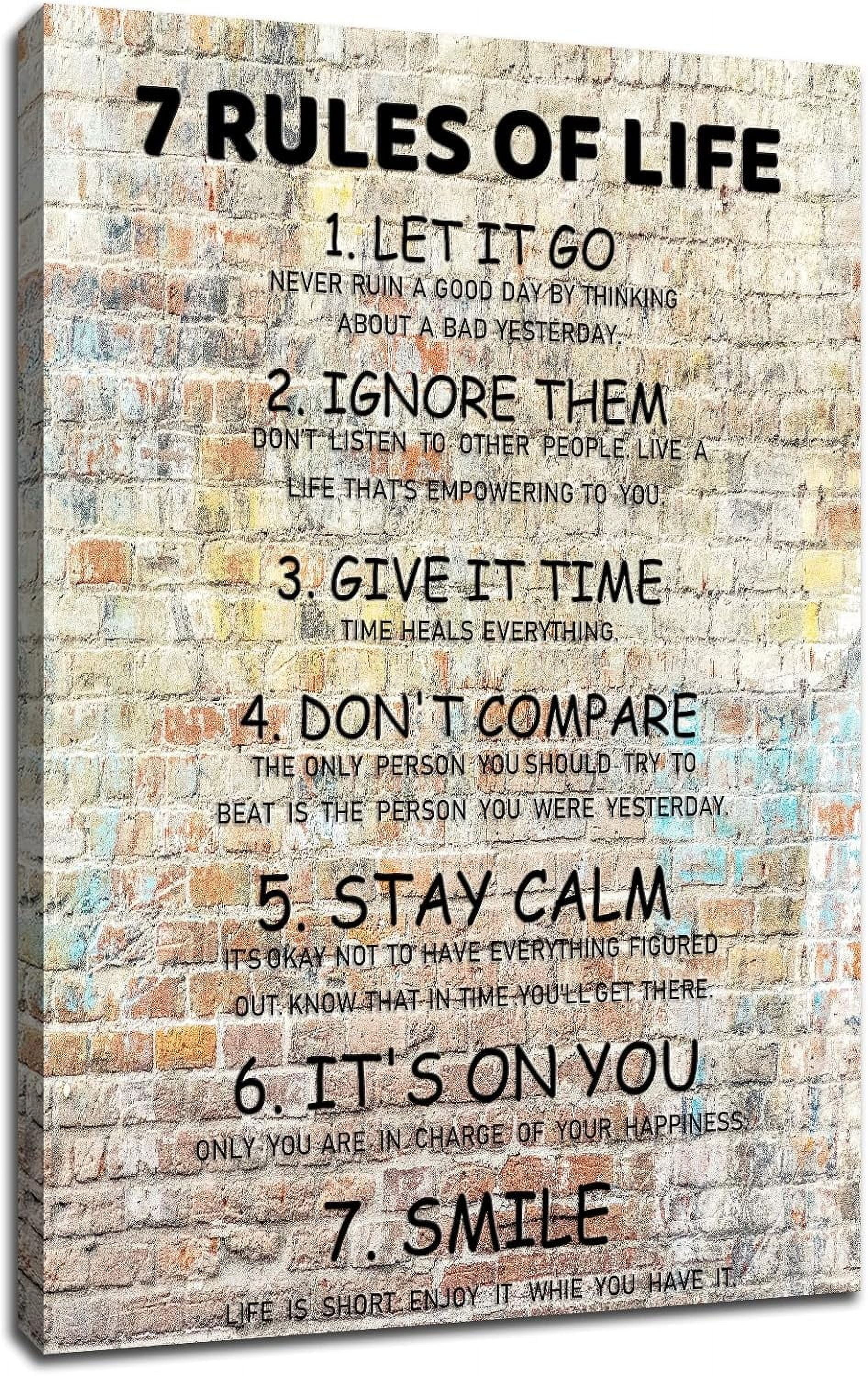 FDFW spirational Canvas Wall Art 7 Rules of Life Motivational Poster ...