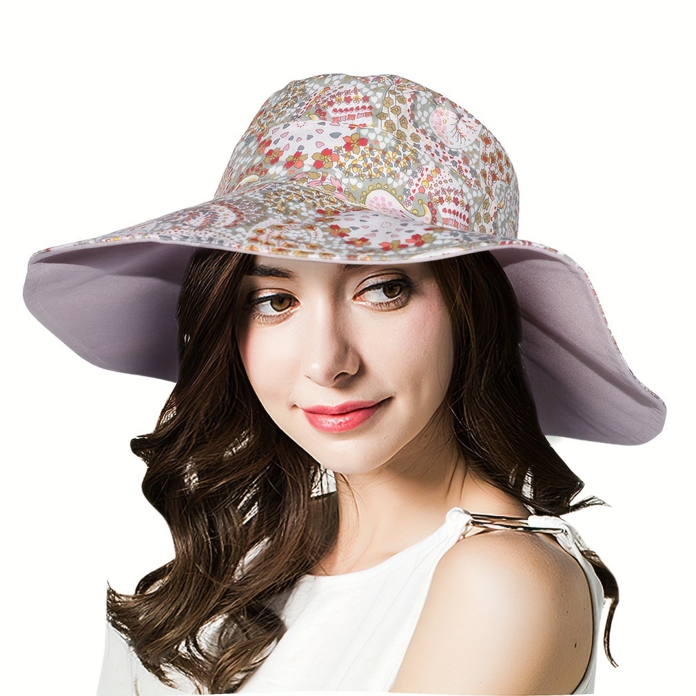 FDGHYTBF Women‘s Adjustable Print Flower Reversible Sun Hat Wide Brim ...