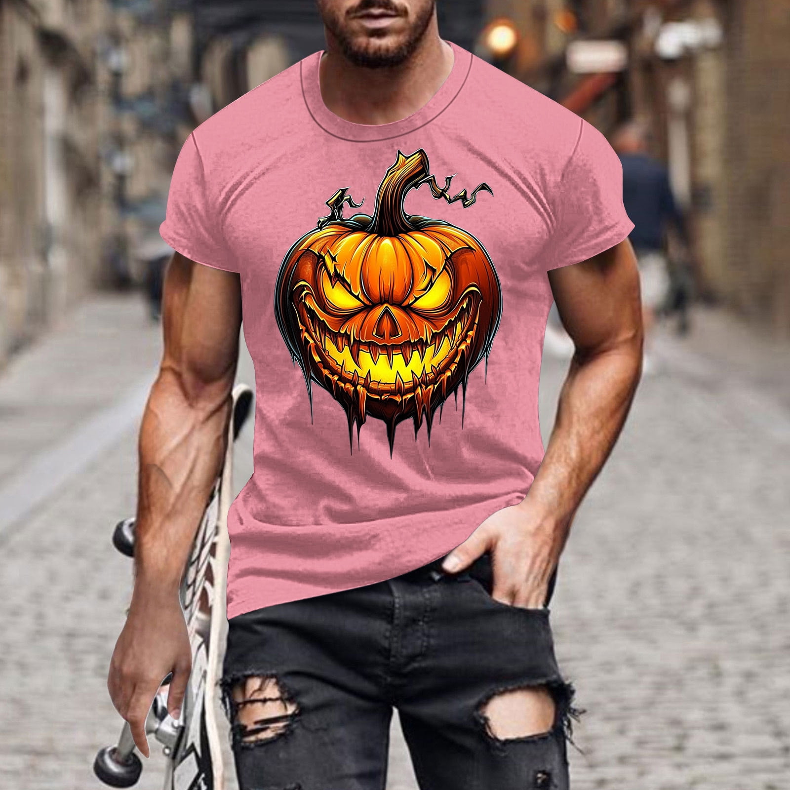 FDGIU 2025 Men's Halloween Graphic Tee; Funny Graffiti Crewneck T ...