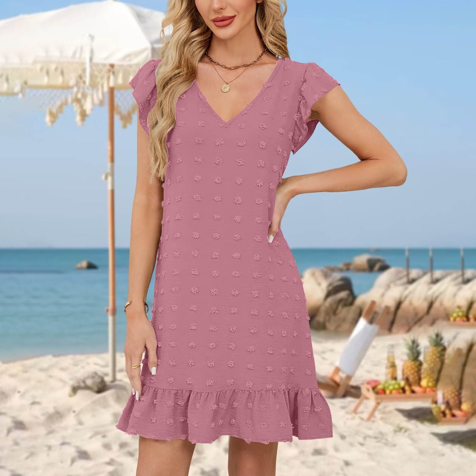 FDGIU 2025 Women's Floral Print Summer Dress - V-Neck A-Line Sundress ...