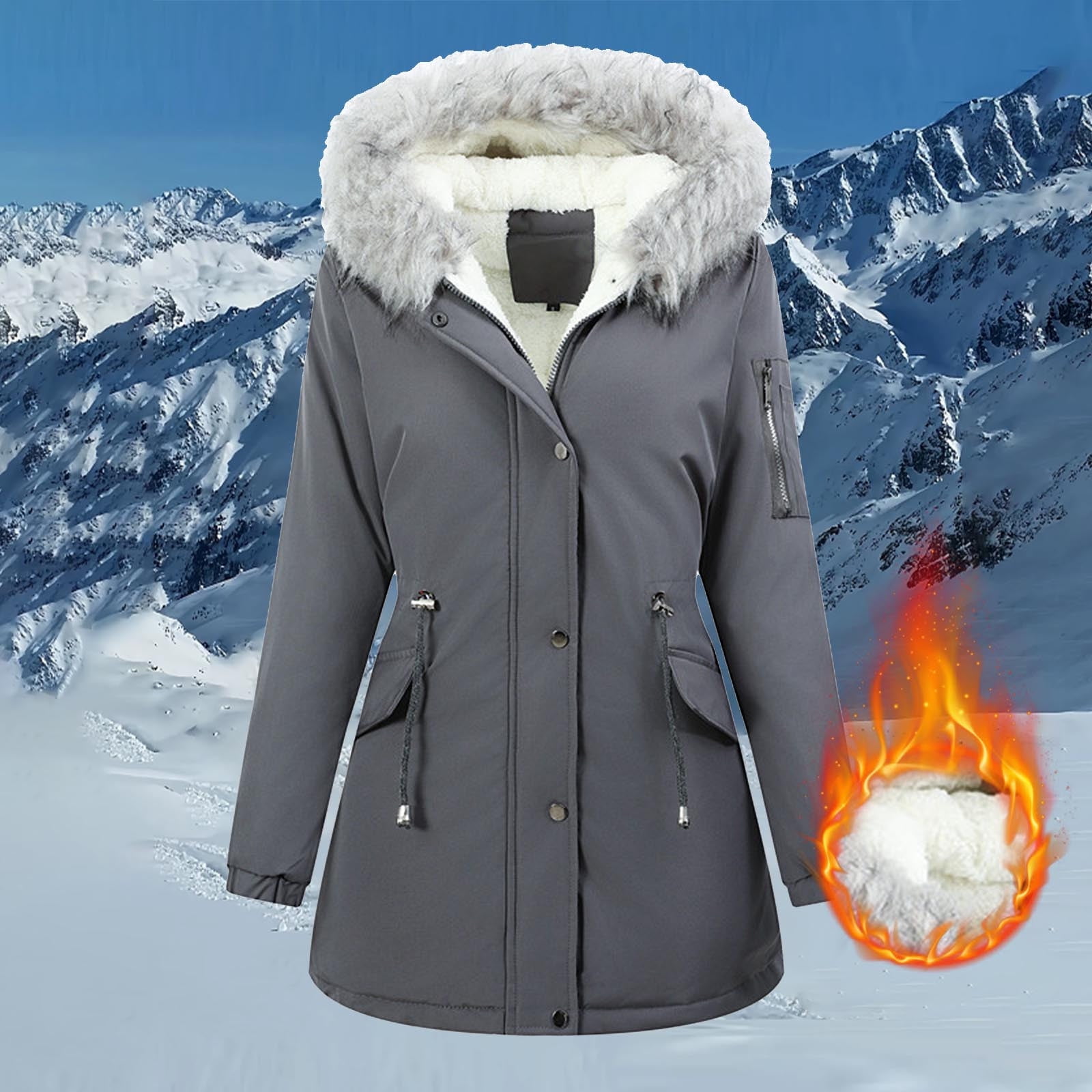 FDGIU 2025 Women's Heavy Winter Parka - Sherpa Lined Thickened Heavy ...