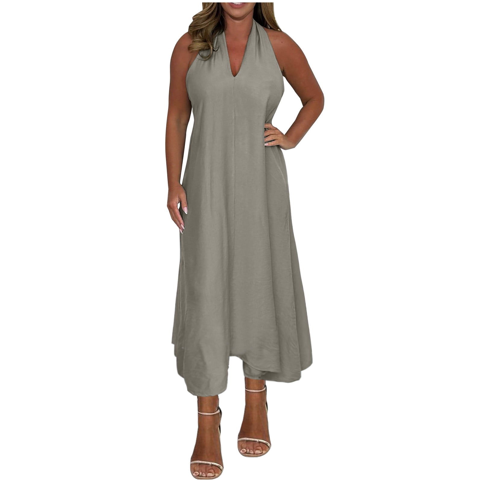 FDGIU 2025 Women's Sleeveless V Neck Midi Cocktail Dress - Versatile for Wedding Guest & Office ...