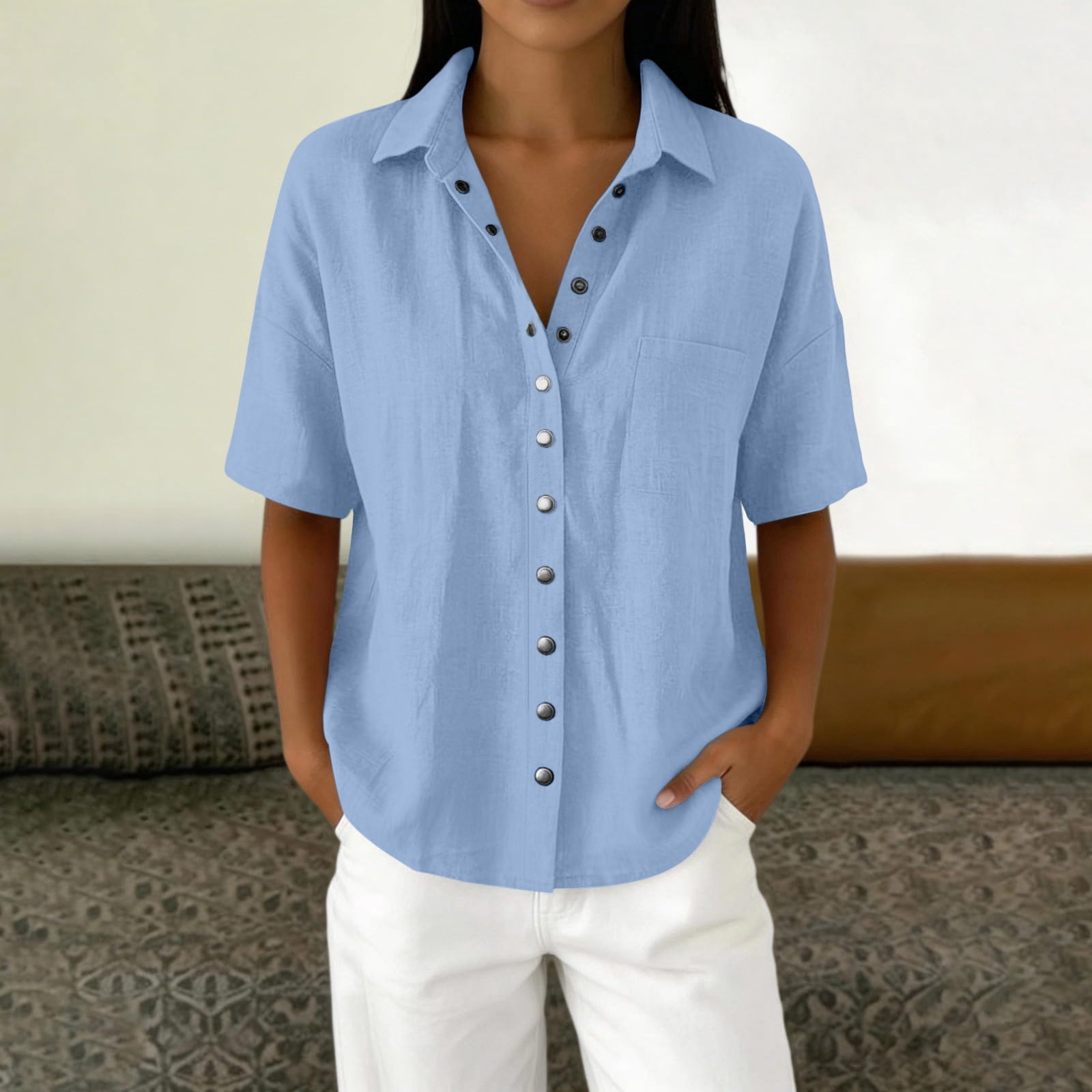 FDGIU 2026 Summer Women's Button-Down Short Sleeve Shirt, Casual ...