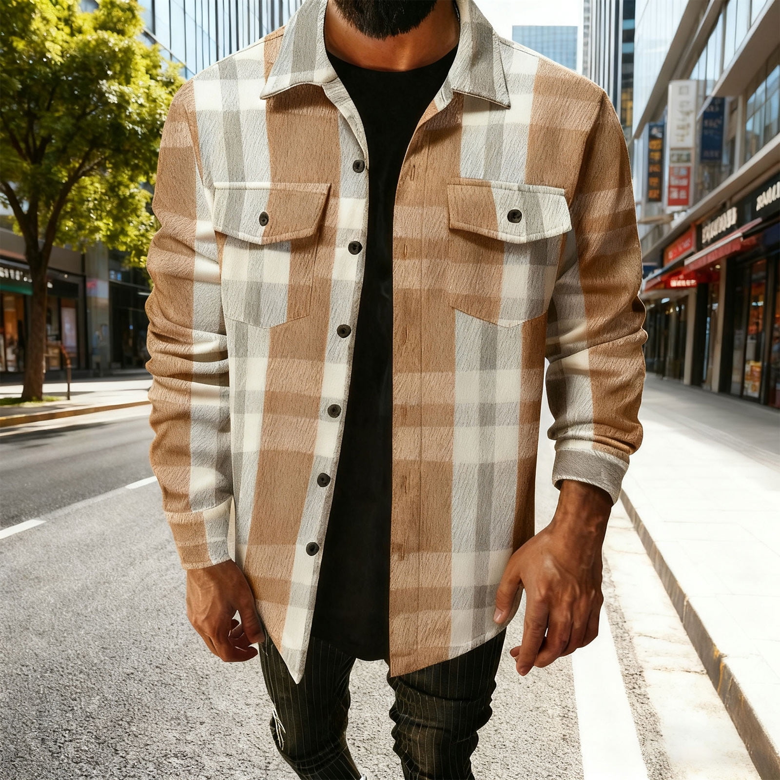 FDGIU ‌Men's Flannel Shirt Jacket - Plaid Button Winter Coat with ...
