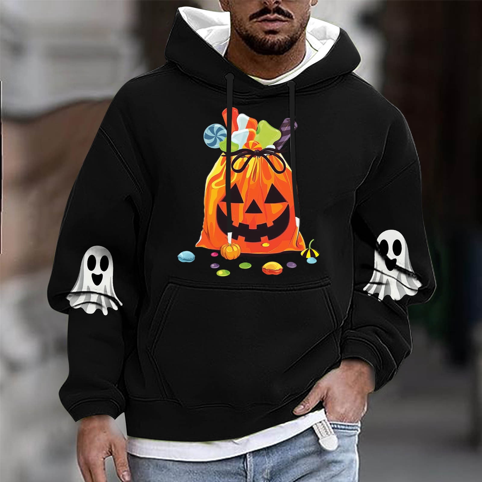 FDGIU Men's Halloween Hoodies - Oversized Ghost Graphic Pullover, Loose ...