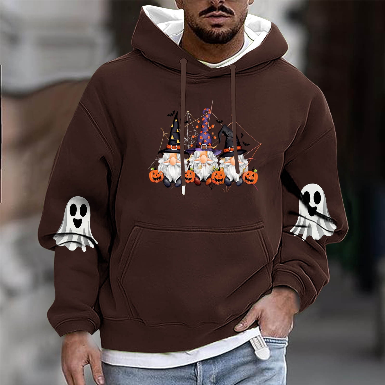 FDGIU Men's Halloween Hoodies - Oversized Ghost Graphic Pullover, Loose ...