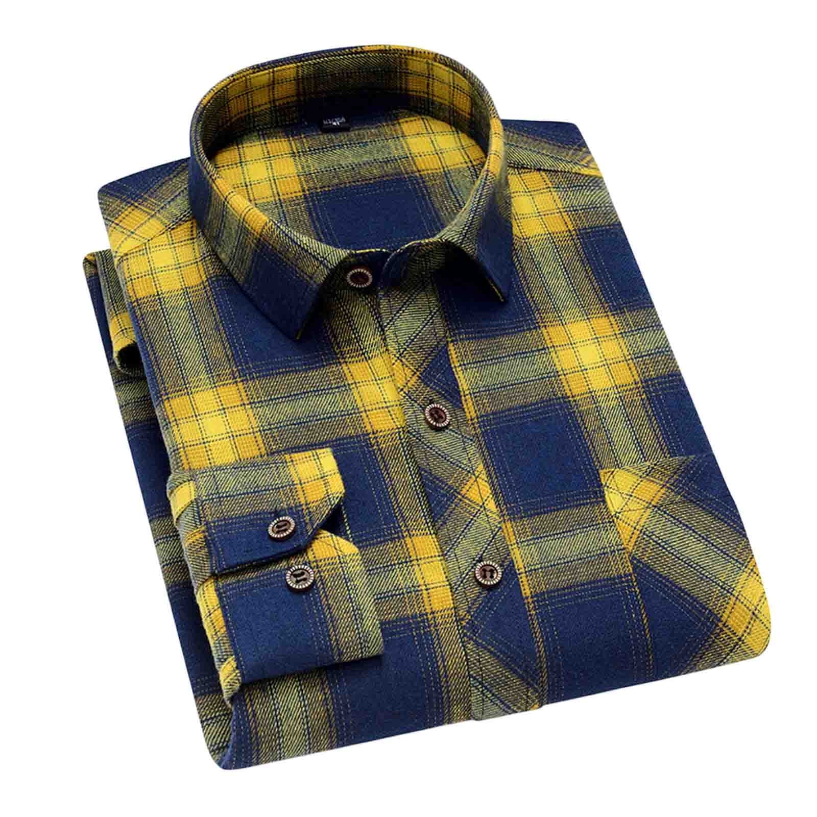 FDGIU Men's Plaid Flannel Shirt - Slim Fit Button Down, Cozy Long ...