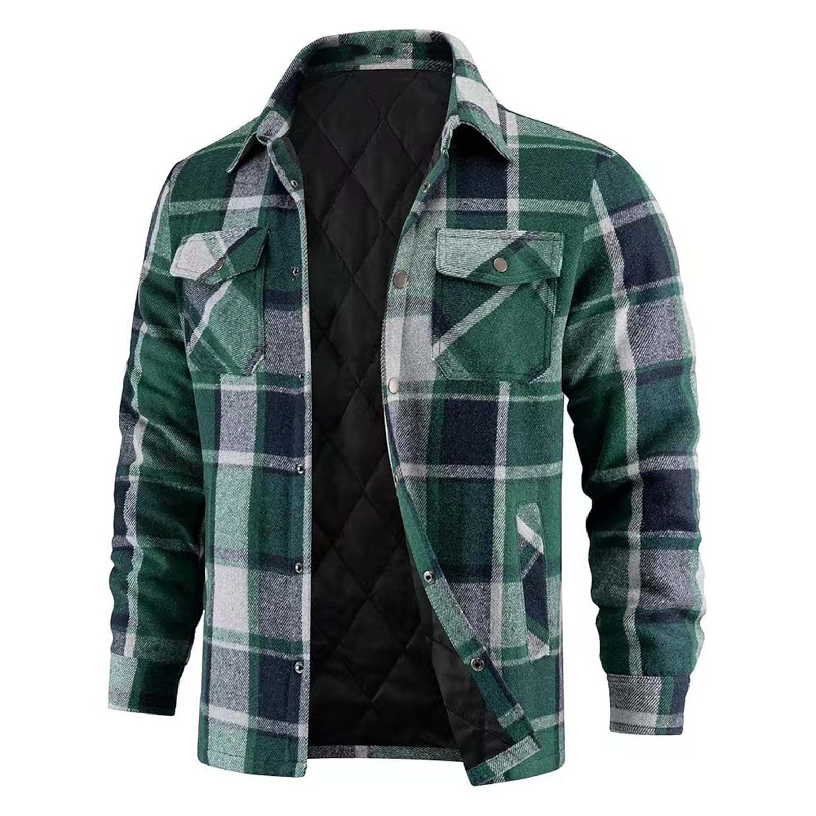 FDGIU ‌Men's Winter Flannel Shirt Jacket - Heavy Thick Sherpa Lined ...