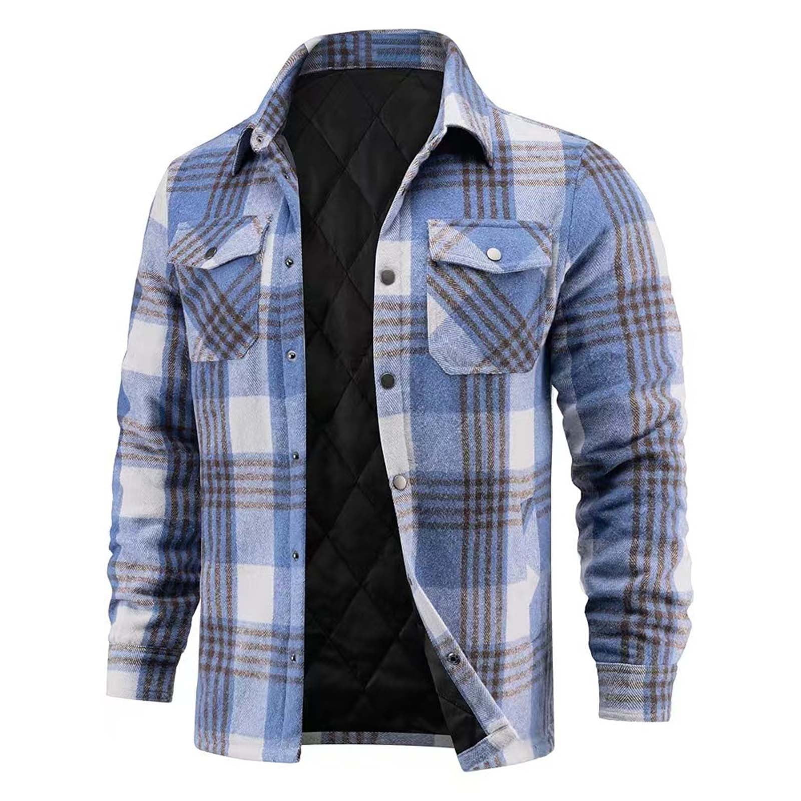 FDGIU ‌Men's Winter Flannel Shirt Jacket - Heavy Thick Sherpa Lined ...