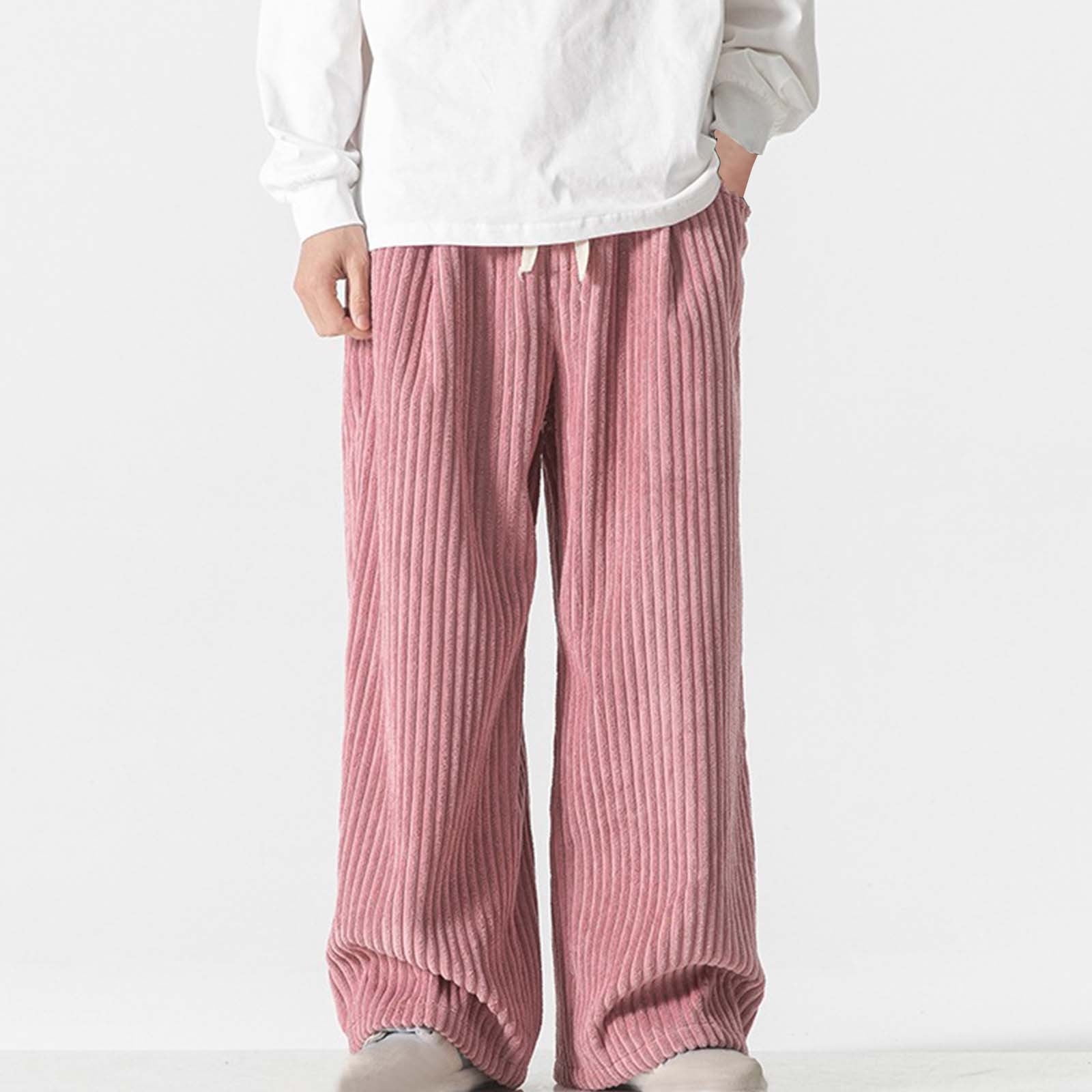 FDGIU Trousers Plus Velvet Men Leisure Solid Color Button Elastic Waist ...