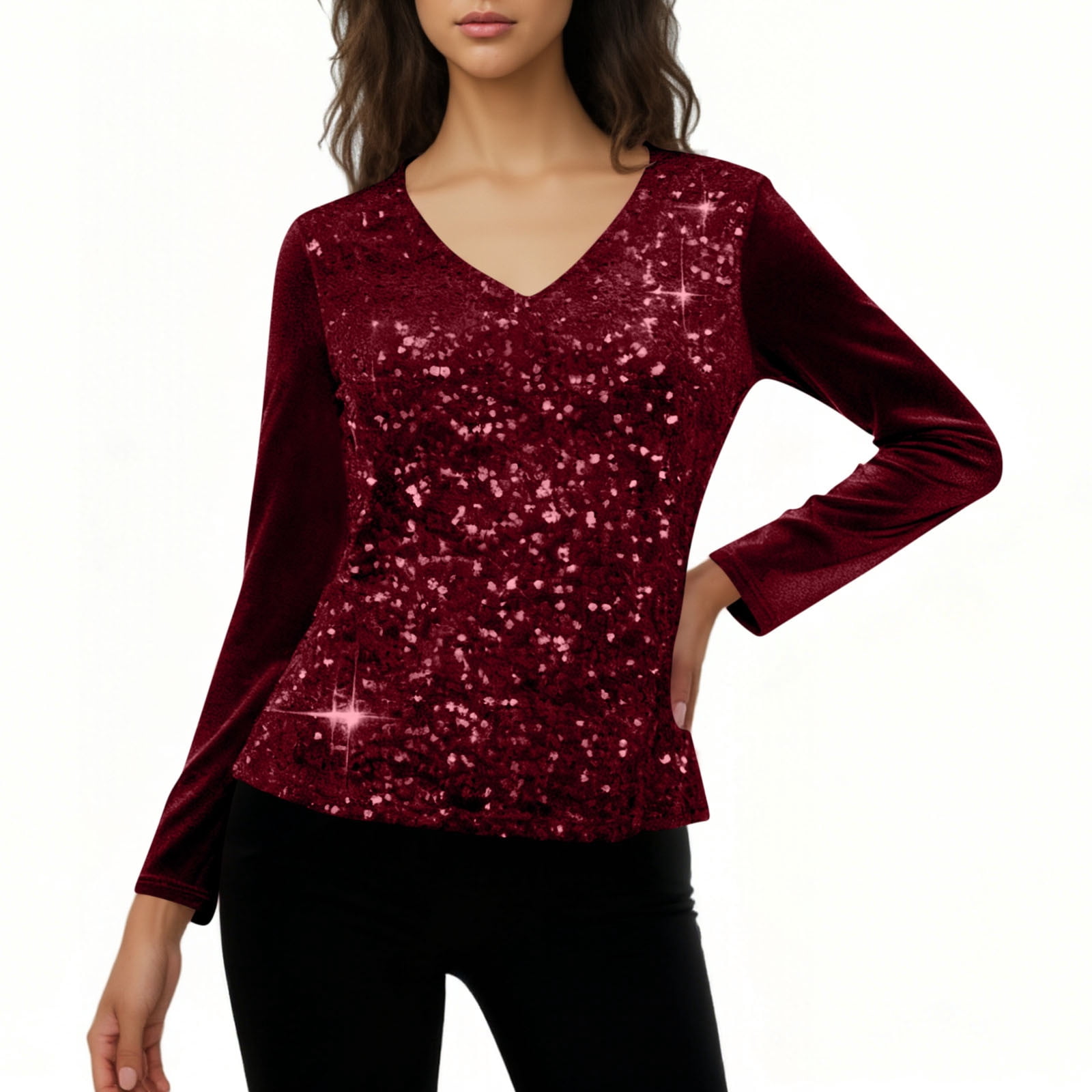 FDGIU Velvet Tops for Women - V Neck Long Sleeve Dressy Plus Size ...