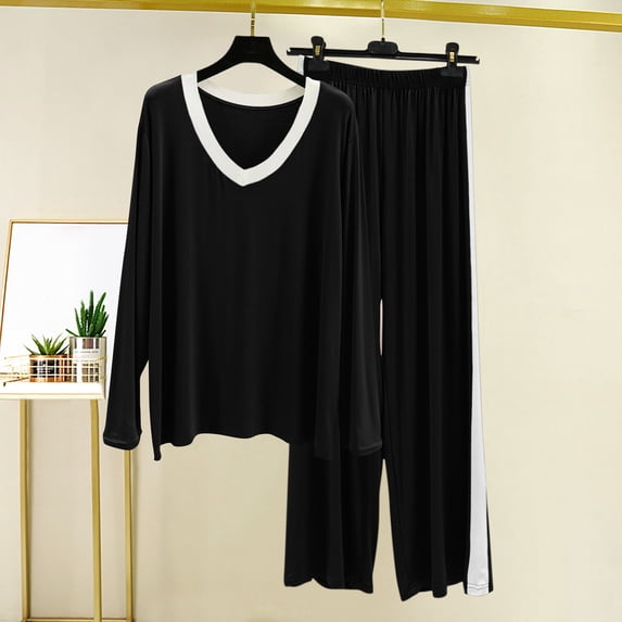 FDGIU ‌‌‌‌Women 2 Piece Modal Pajama Set - Long Sleeve V Neck Top ...