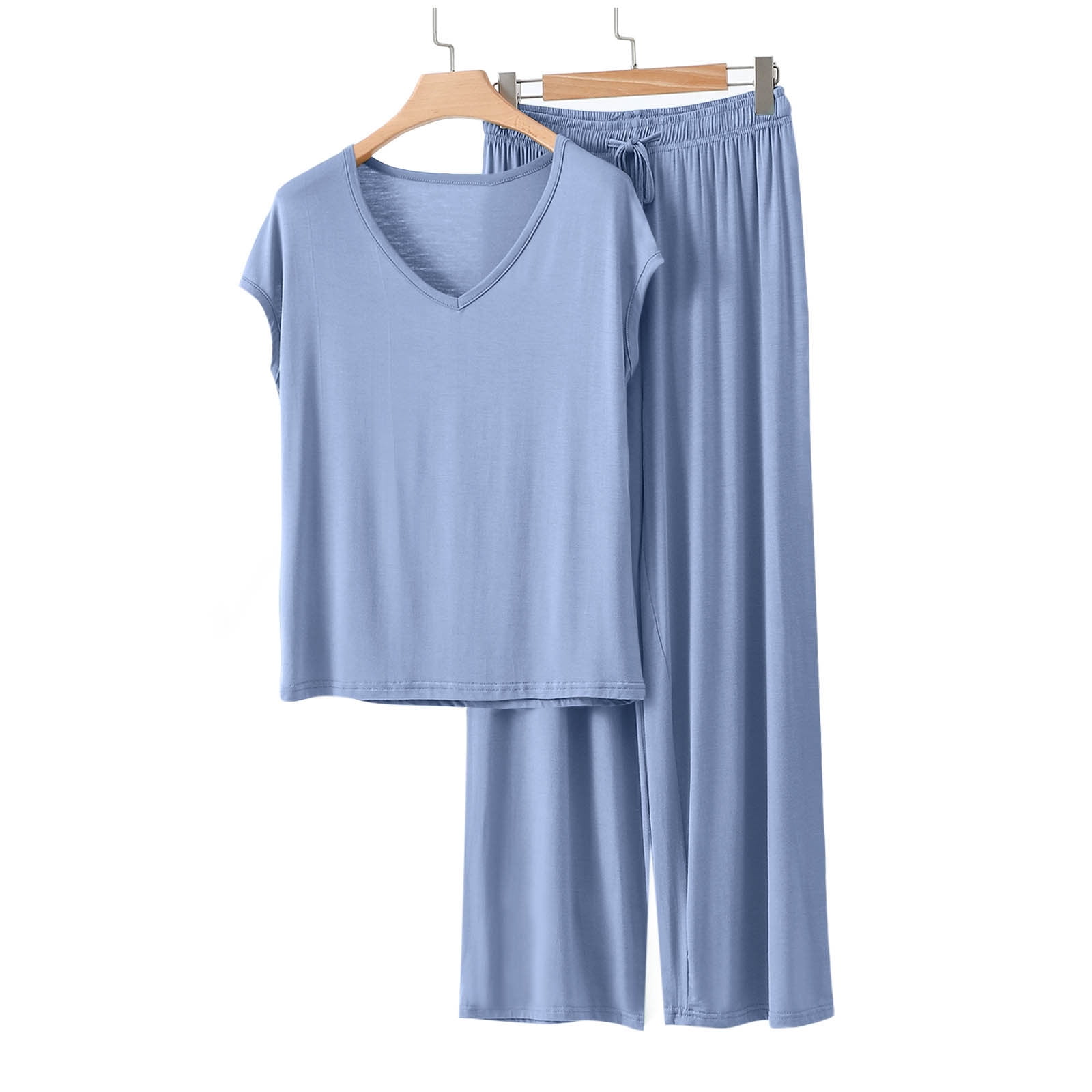 ‌FDGIU ‌‌‌‌‌Women 2-Piece Pajama Set - Short Sleeve V Neck Top & Wide ...