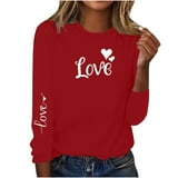 FDGIU ‌Women Cute Valentine Graphic Tees - Long Sleeve Crew Neck Loose ...