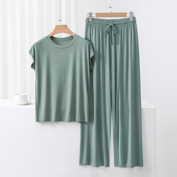 FDGIU ‌‌‌‌Women Short Sleeve Loungewear Set - V Neck Top & Long Pants ...