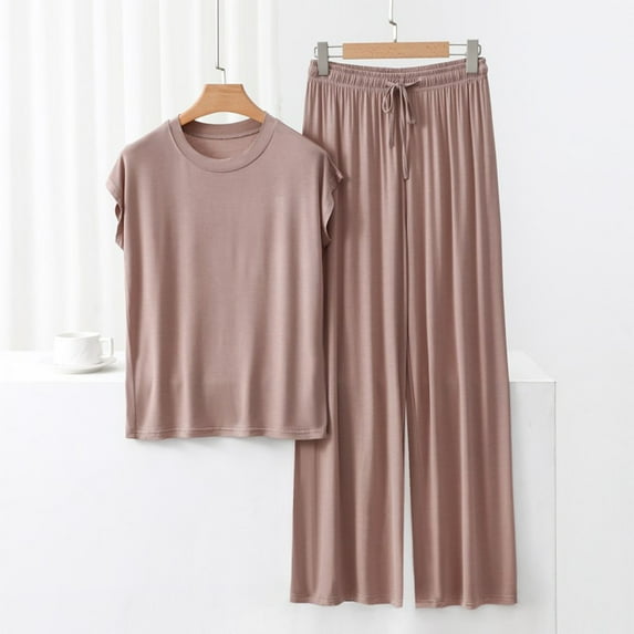 FDGIU ‌‌‌‌Women Short Sleeve Loungewear Set - V Neck Top & Long Pants ...