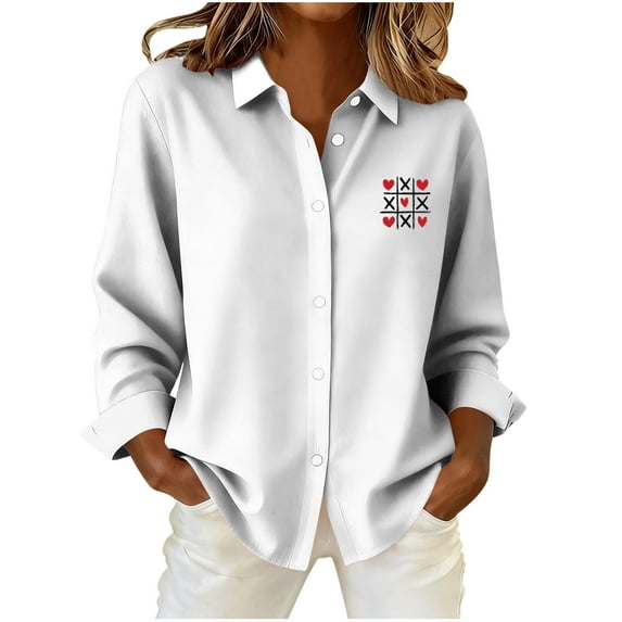 FDGIU ‌‌‌‌Women Valentine's Day Shirt - Long Sleeve Button Down V-Neck ...