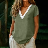 FDGIU Women's 2026 Summer V-Neck Short Sleeve Top, Lace Trim Casual ...