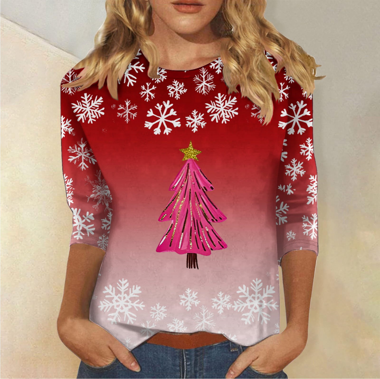 FDGIU Women's Christmas Graphic Tunic Tops - Soft Long Sleeve Crewneck ...