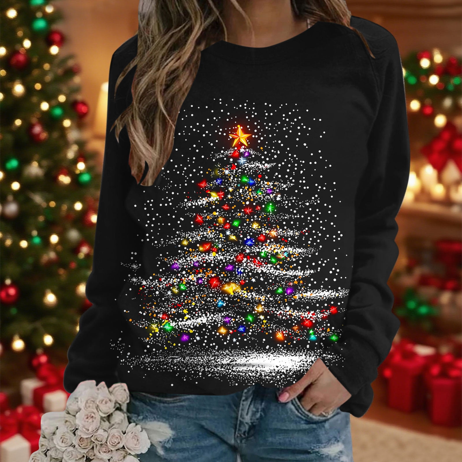 FDGIU Women's Christmas Long Sleeve T-Shirt - Lightweight Christmas ...