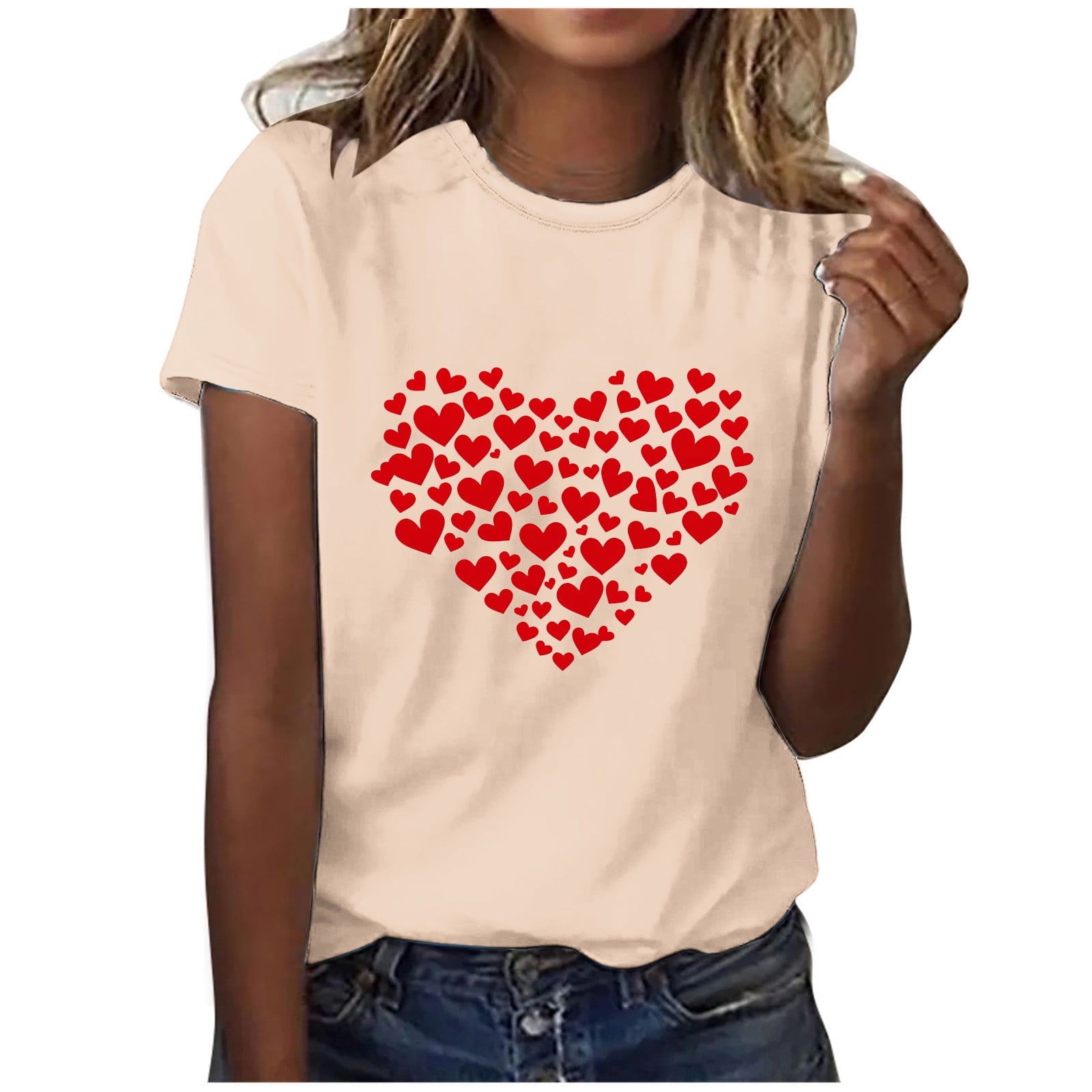 FDGIU Women's Cute Valentine Tunic Top - Short Sleeve Funny Heart Print ...