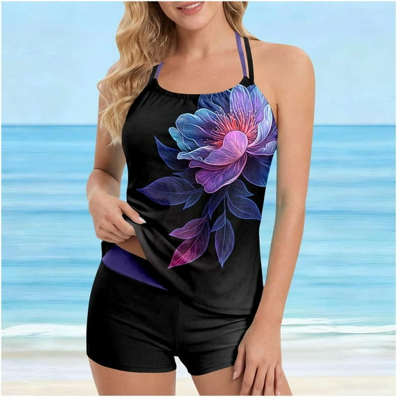 FDGIU Women's Floral Print Tankini Bathing Suits - Two Piece Adjustable ...