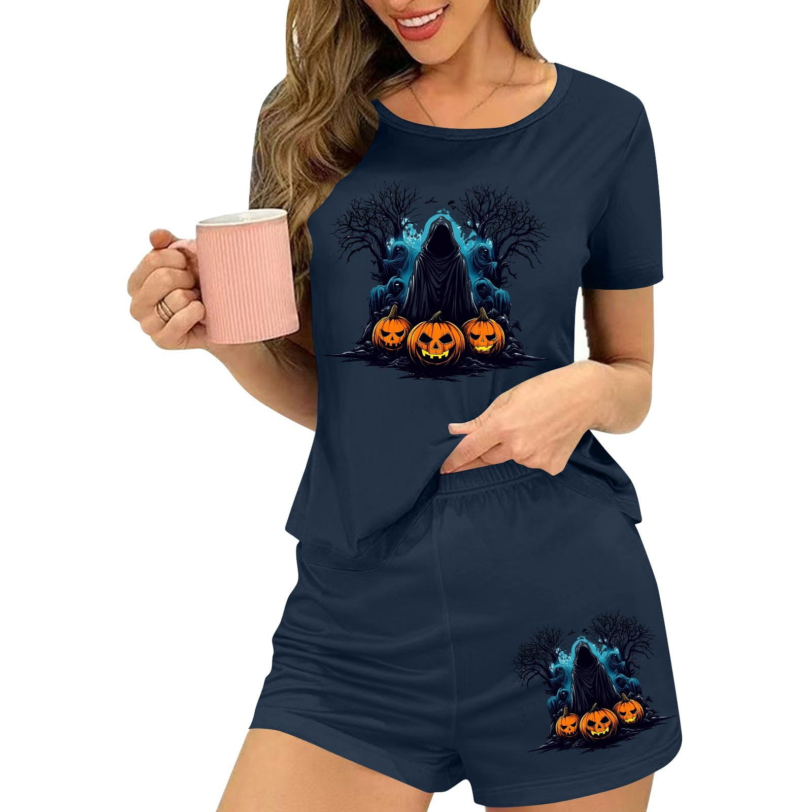 FDGIU Women's Halloween Pajama Set 2025 - Spooky Graphic Print 2-Piece ...