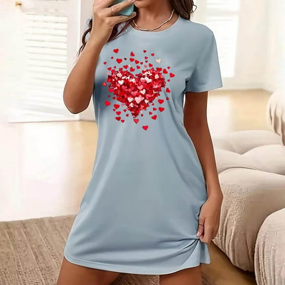 FDGIU Women's Heart Printed Nightgown for Valentine's Day - Soft Short ...