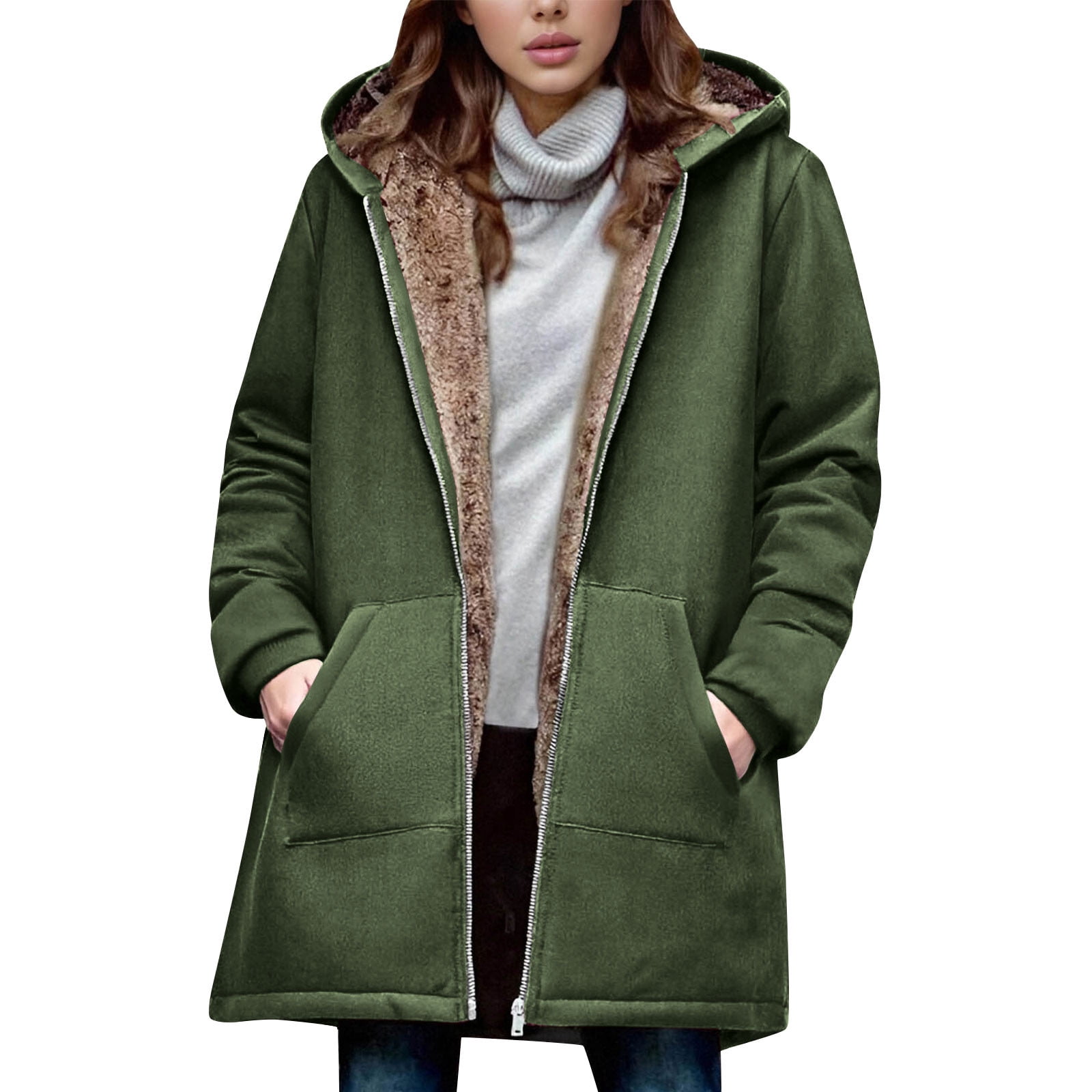 FDGIU Women's Lightweight Hooded Fleece Jacket - Zip Up Winter Coat ...